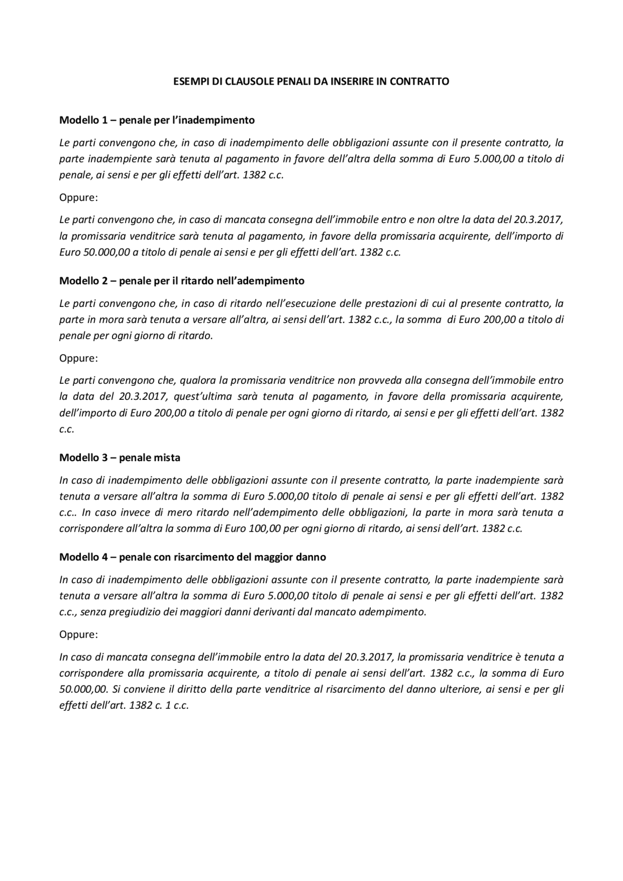 Esempi Clausole Penali Docsity
