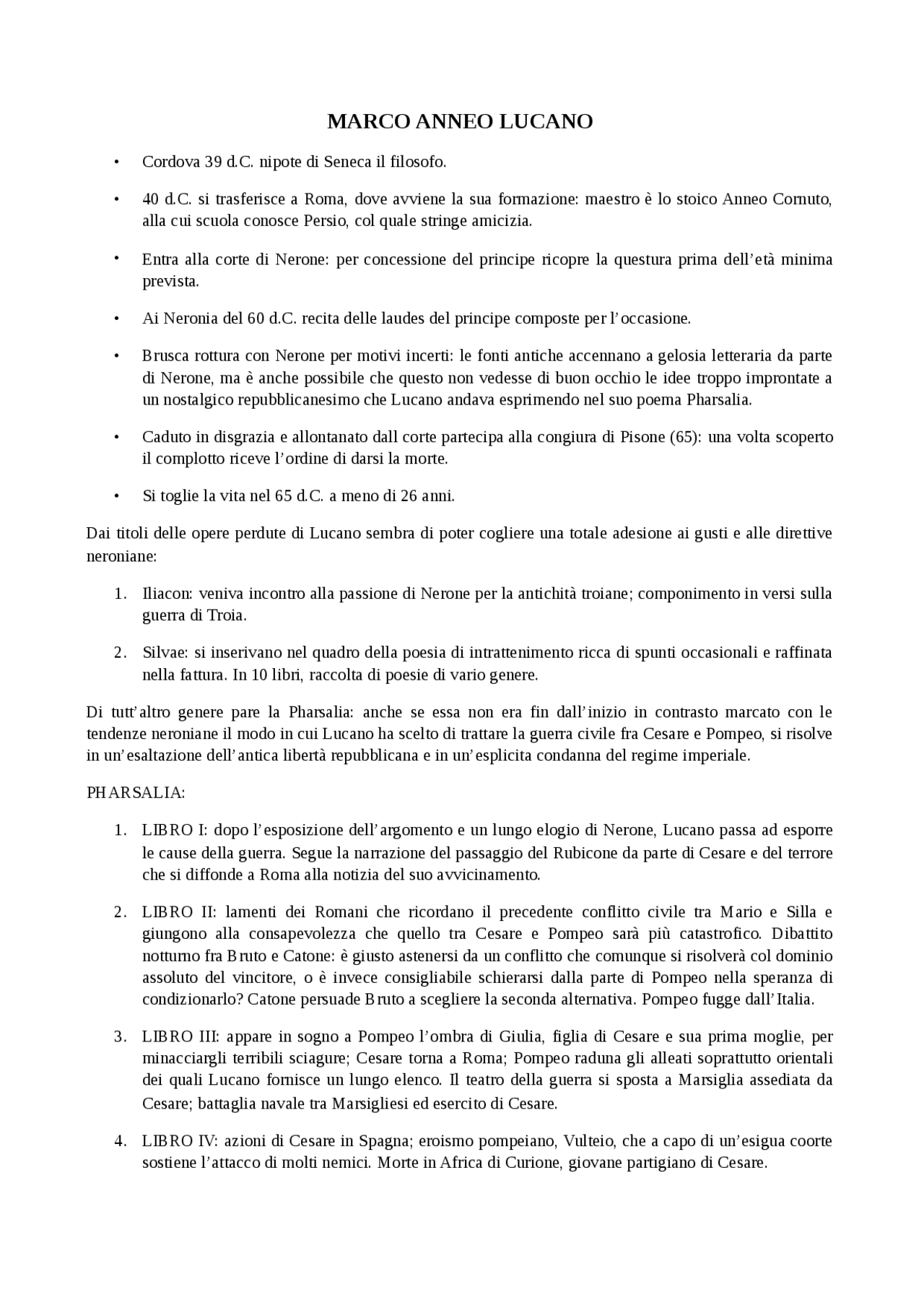 Appunti Marco Anneo Lucano Docsity