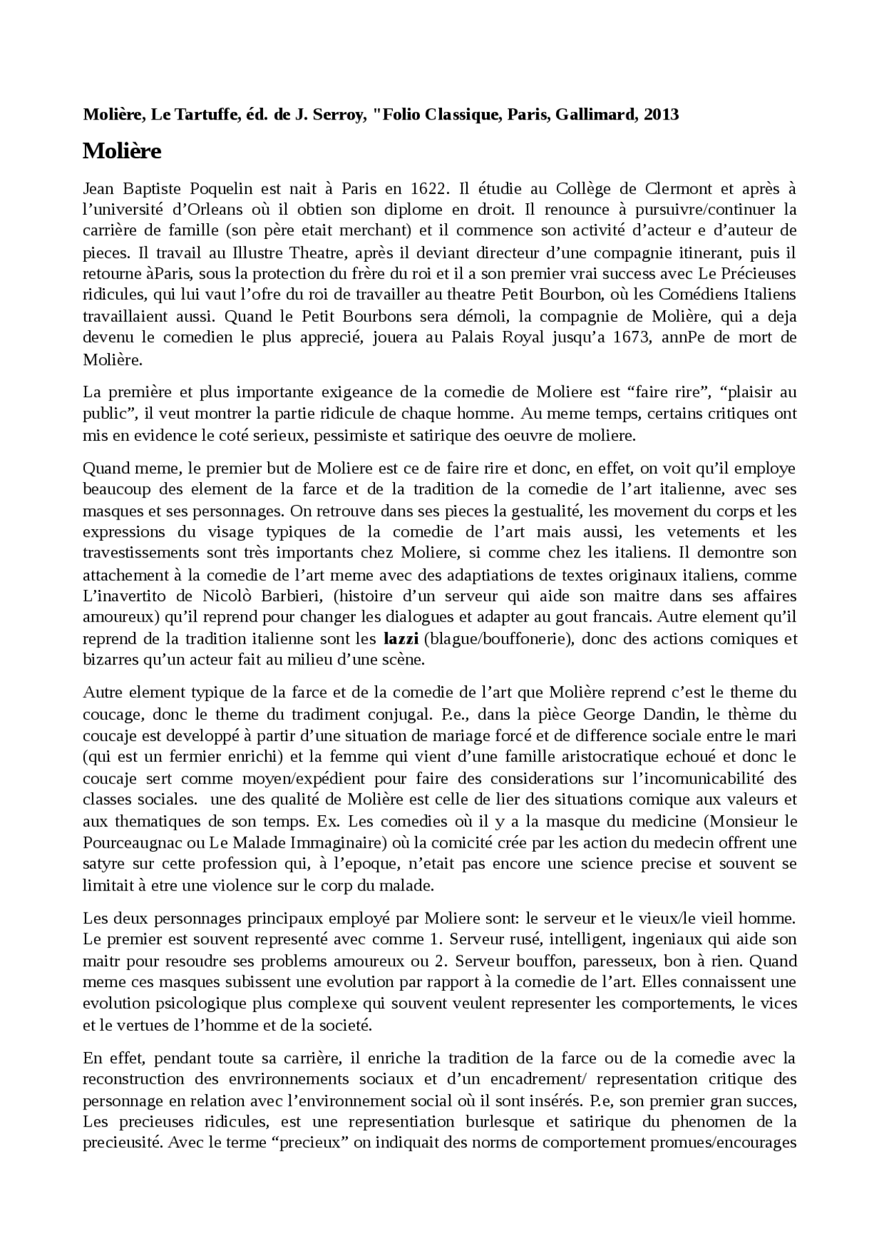 Molière, Le Tartuffe - Docsity