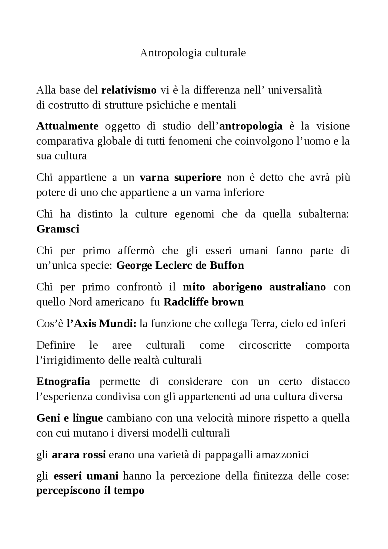 Test Di Antropologia Culturale 6cfu Docsity