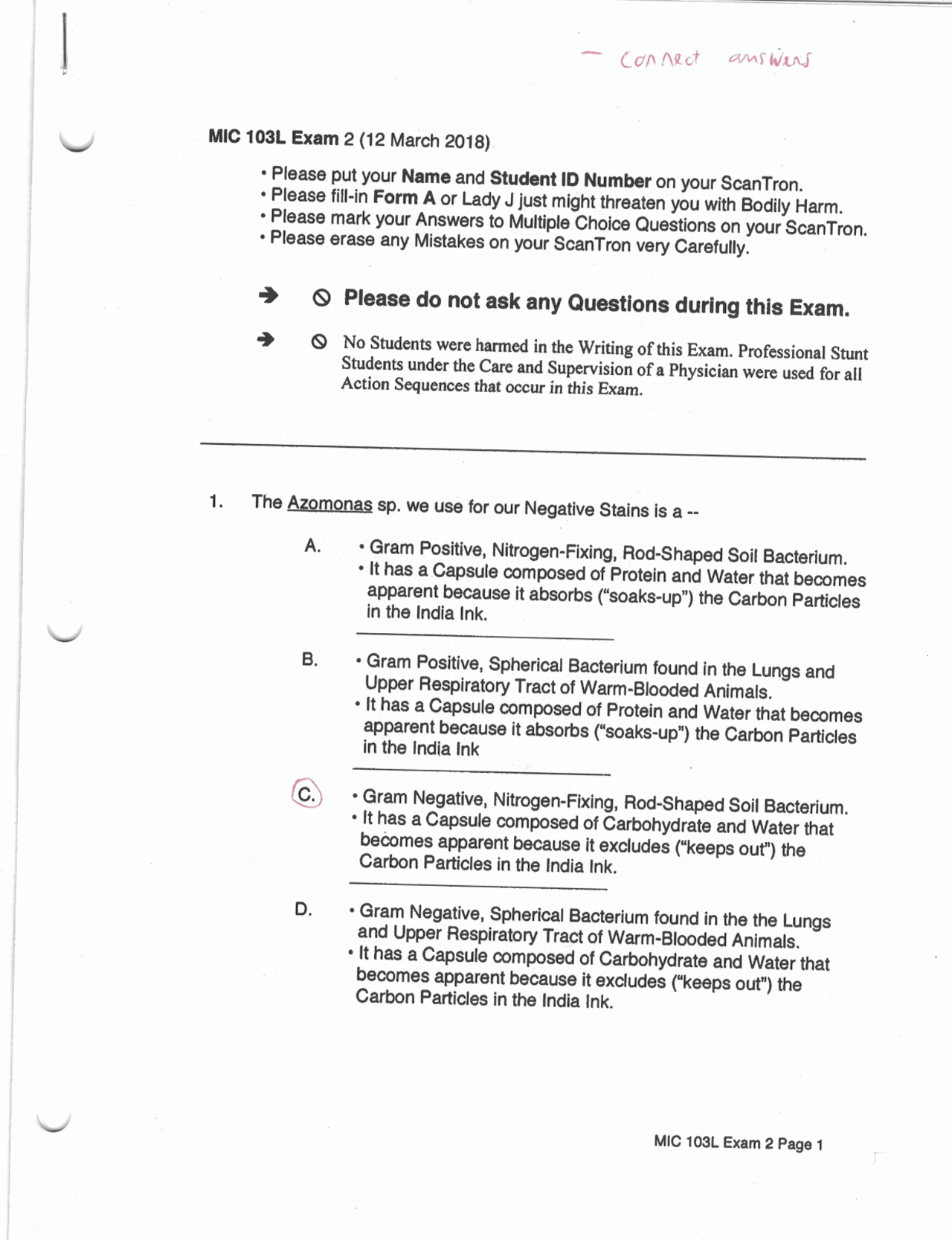 Exam 2 Practice Questions General Microbiology Lab Mic 102l Docsity