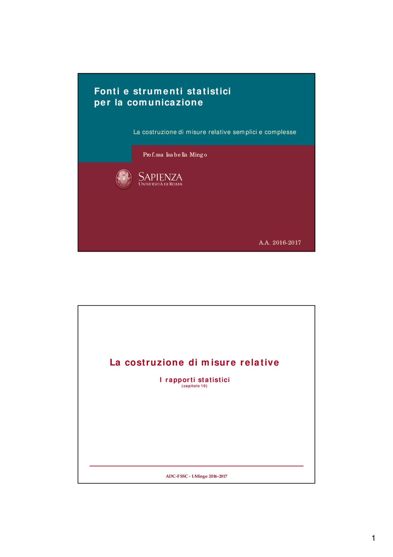 Slide Statistica Università Di Roma La Sapienza Appunti Di