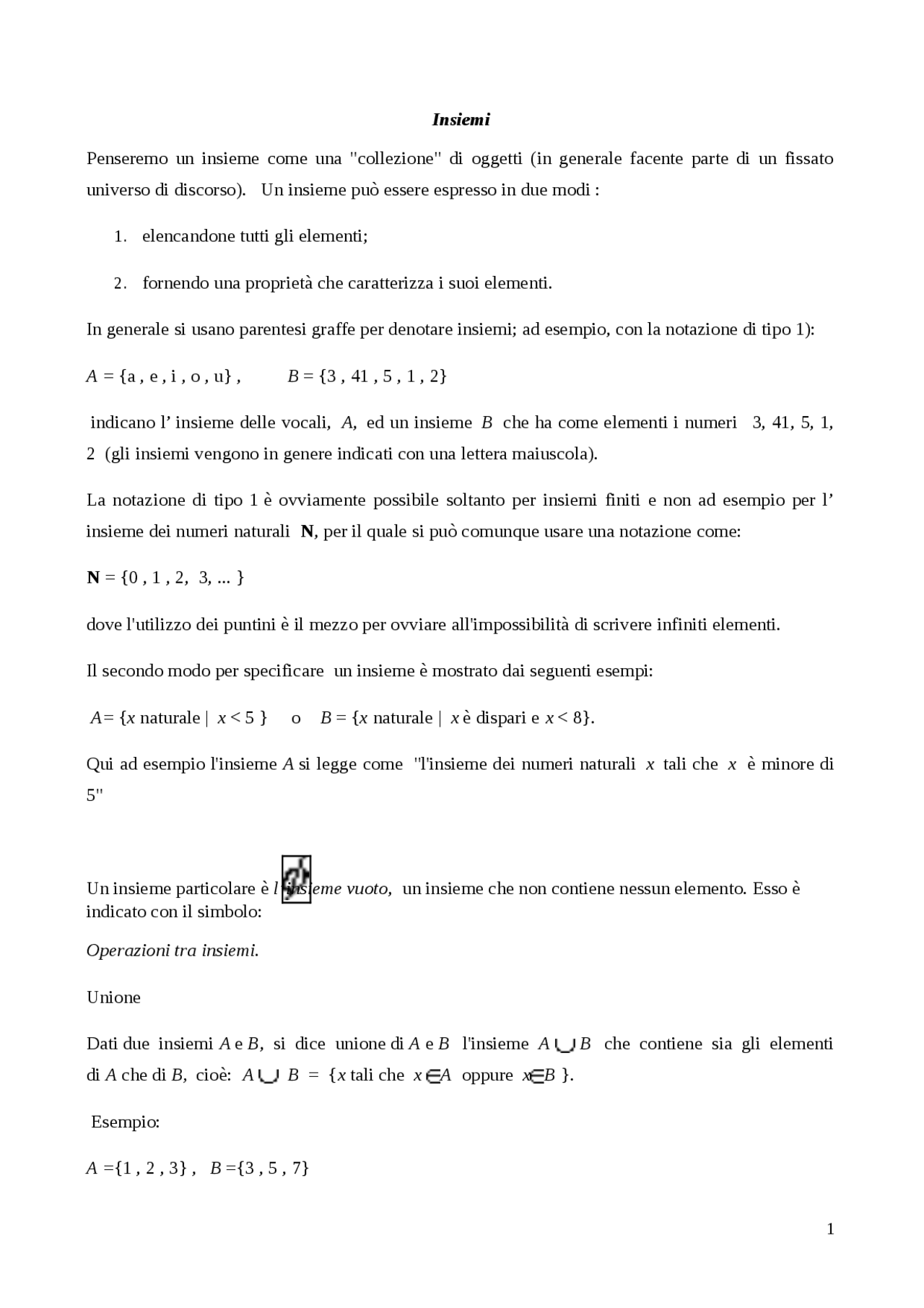 Gli Insiemi Matematica Docsity