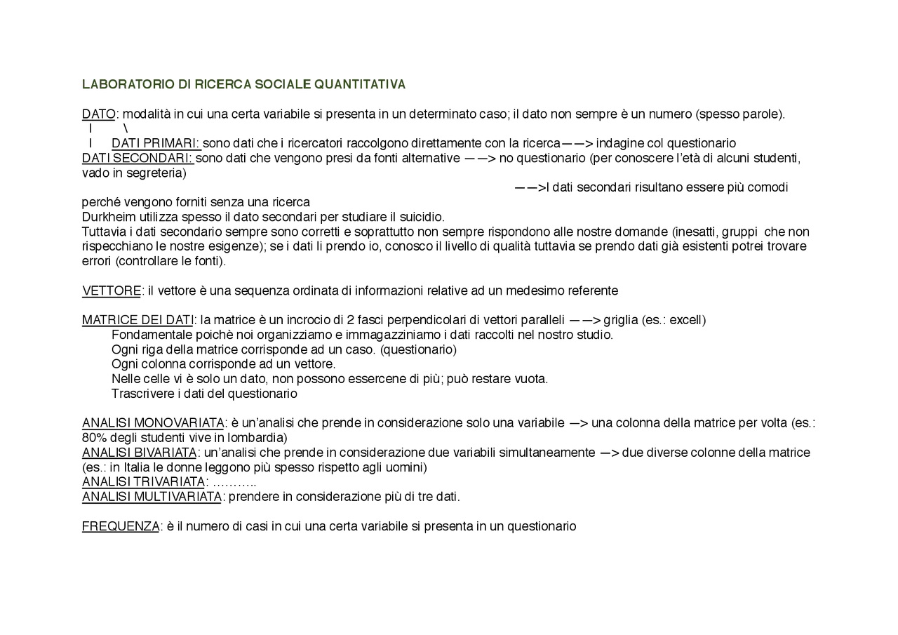 Ricerca Sociale Quantitativa Caselli Docsity