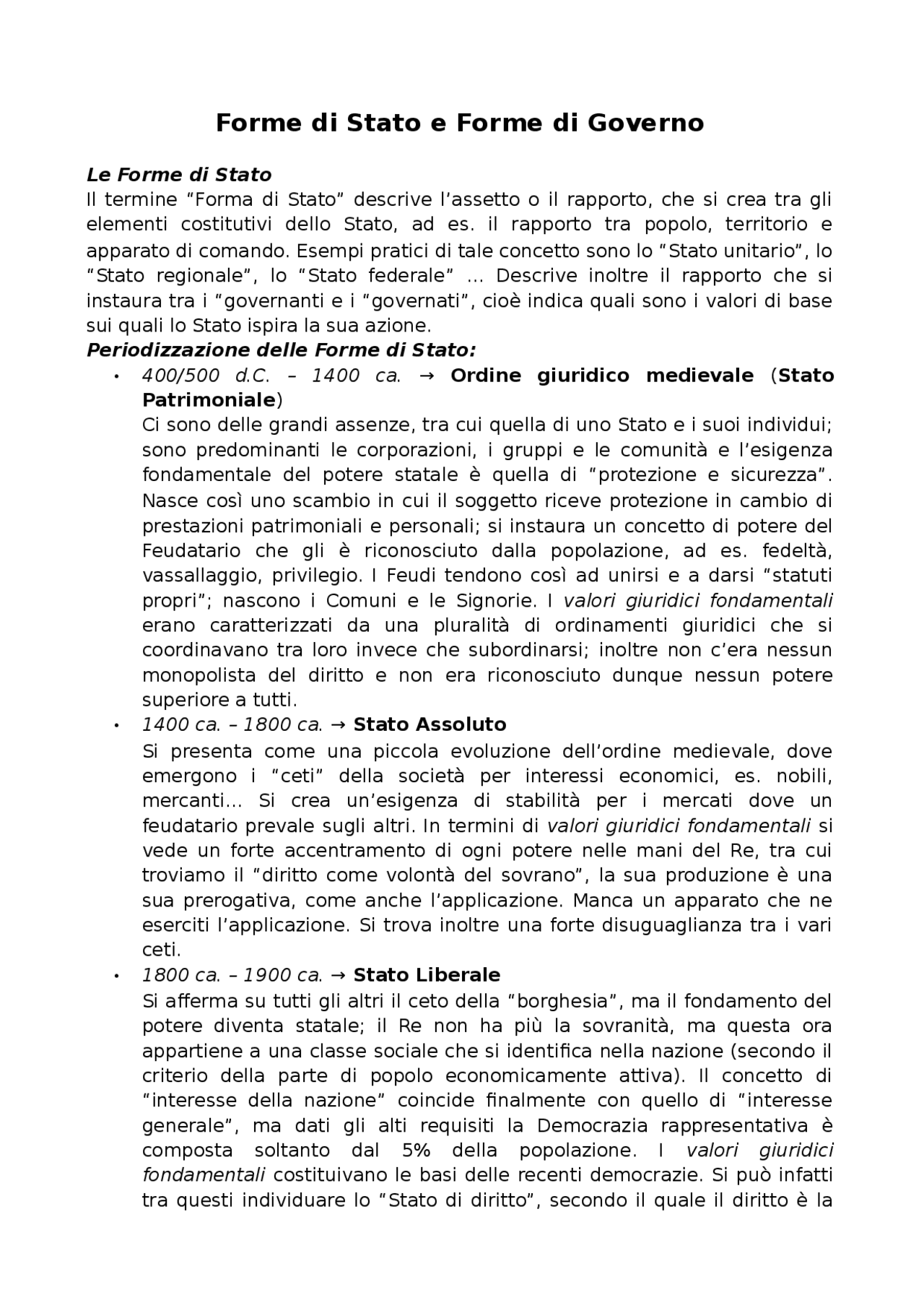 Forme Di Stato E Forme Di Governodocx Docsity