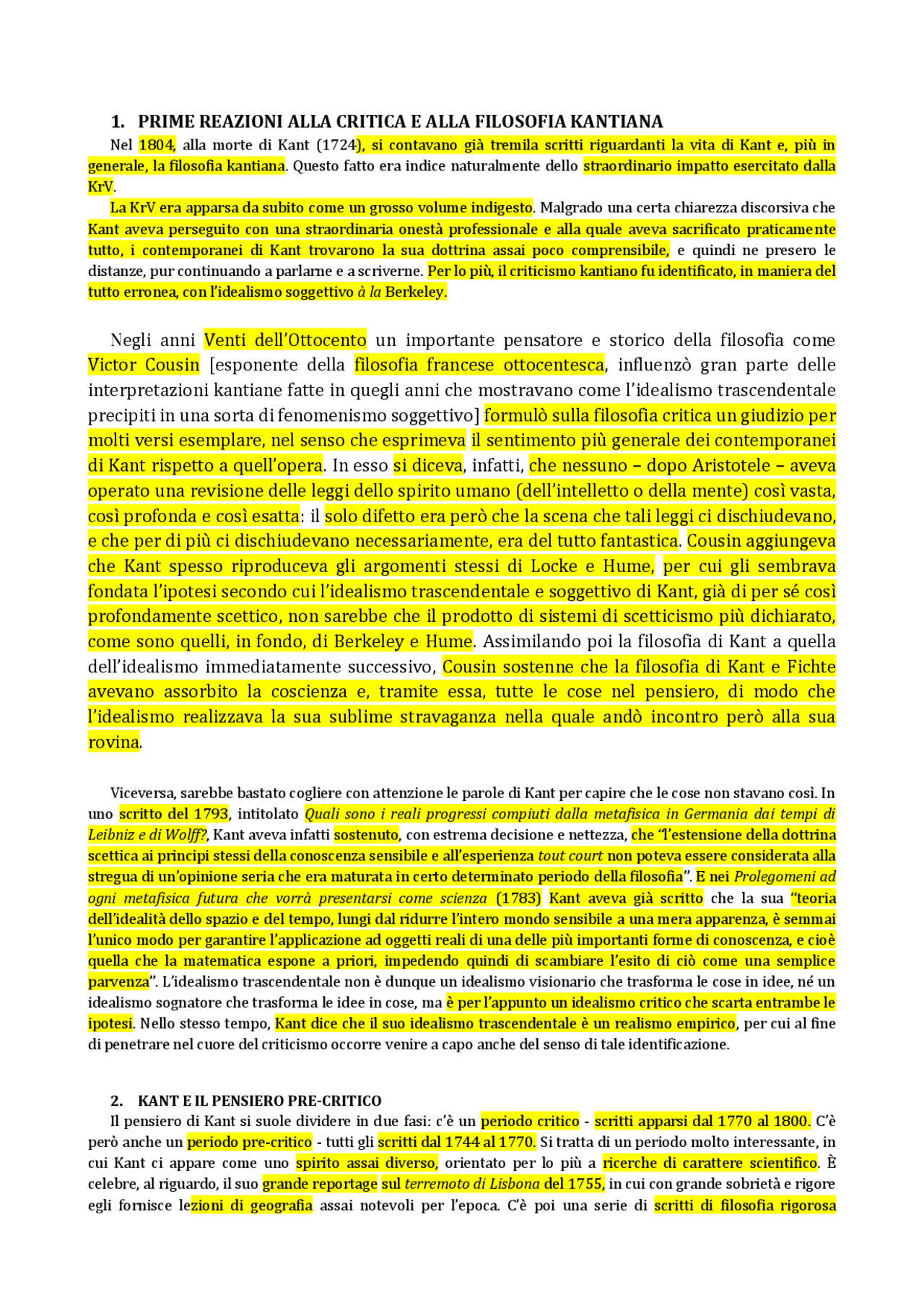 Appunti Di Filosofia Teoretica Kant Docsity