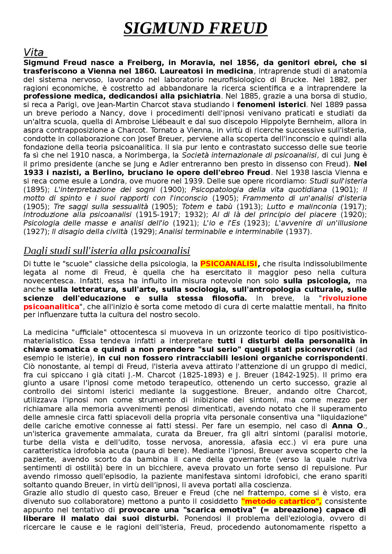 La Psicanalisi E Freud Docsity