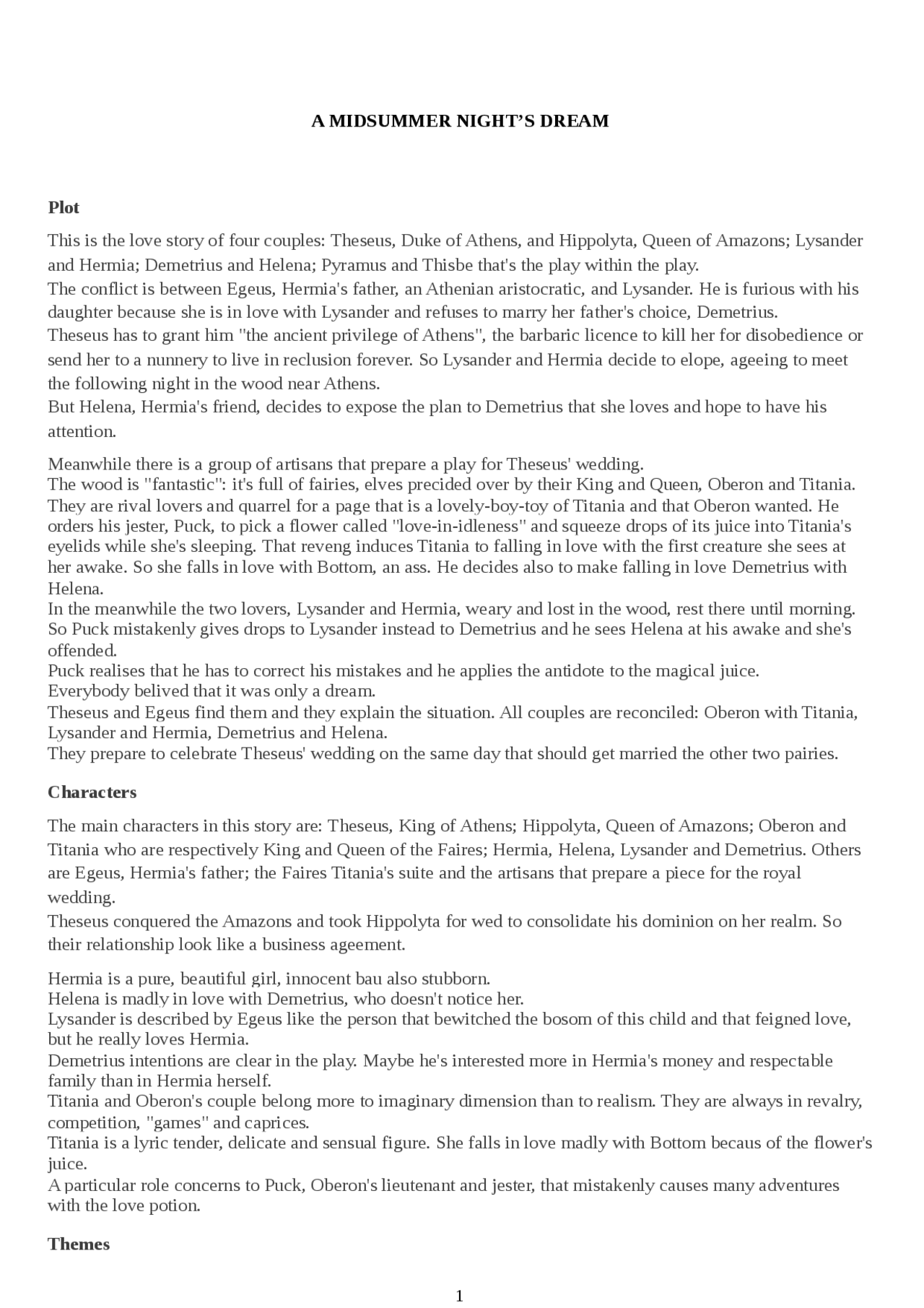 Riassunto In Inglese Di A Midsummer Nights Dream Docsity