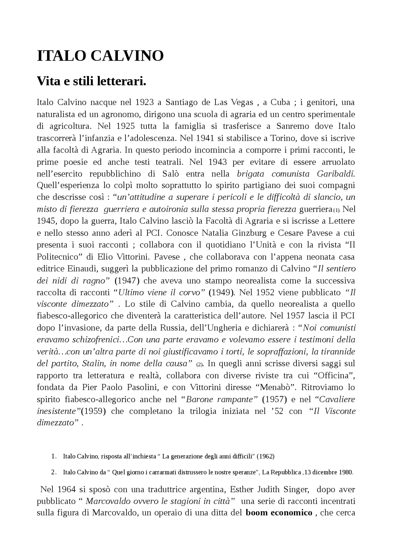 Italo Calvino E Marcovaldo Docsity