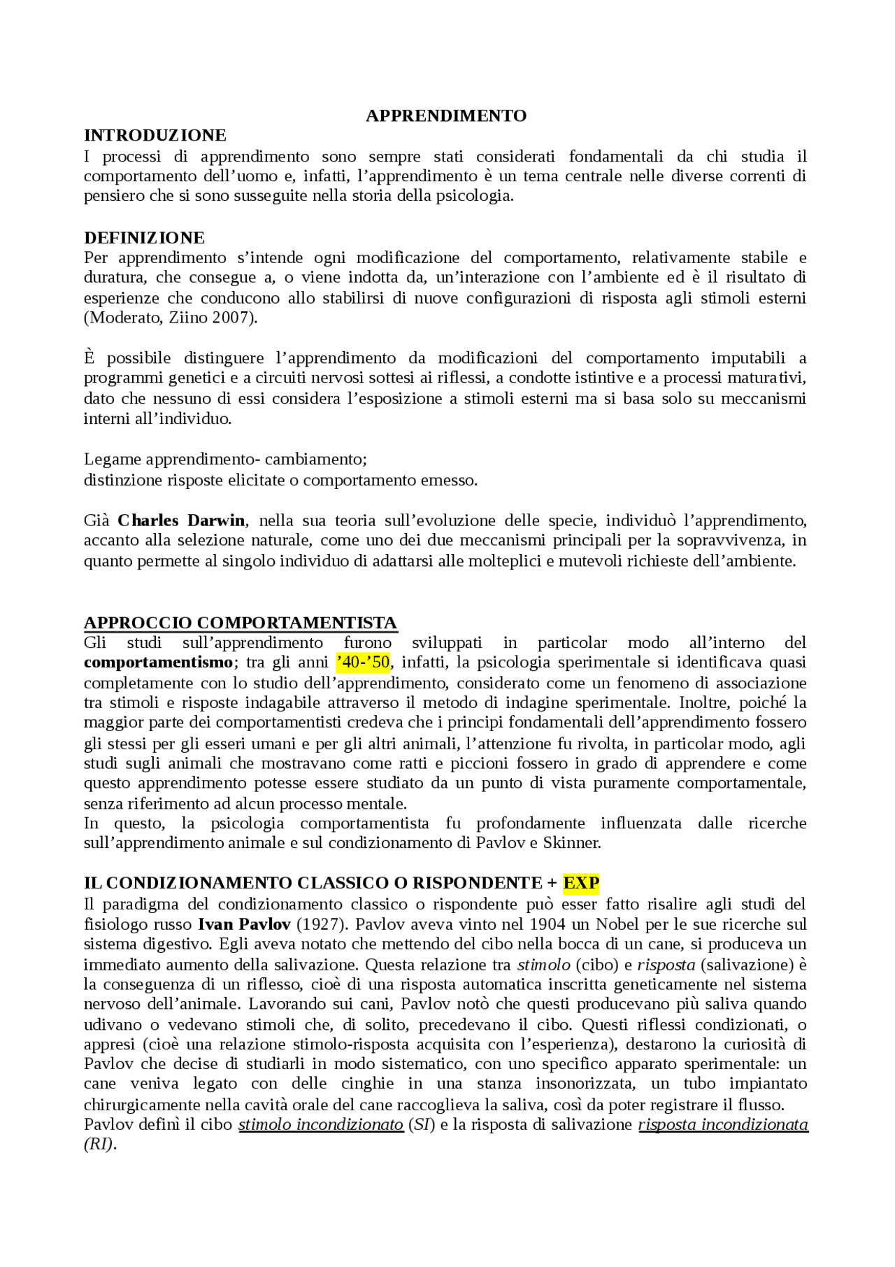 Apprendimento Teorie E Descrizione Docsity