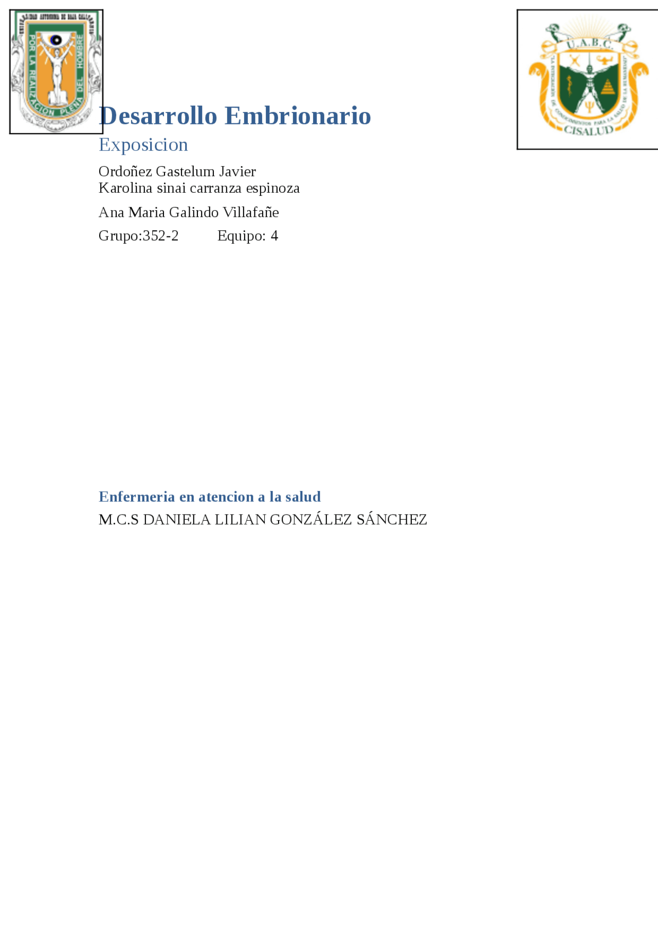 Desarrollo Embrionario Docsity