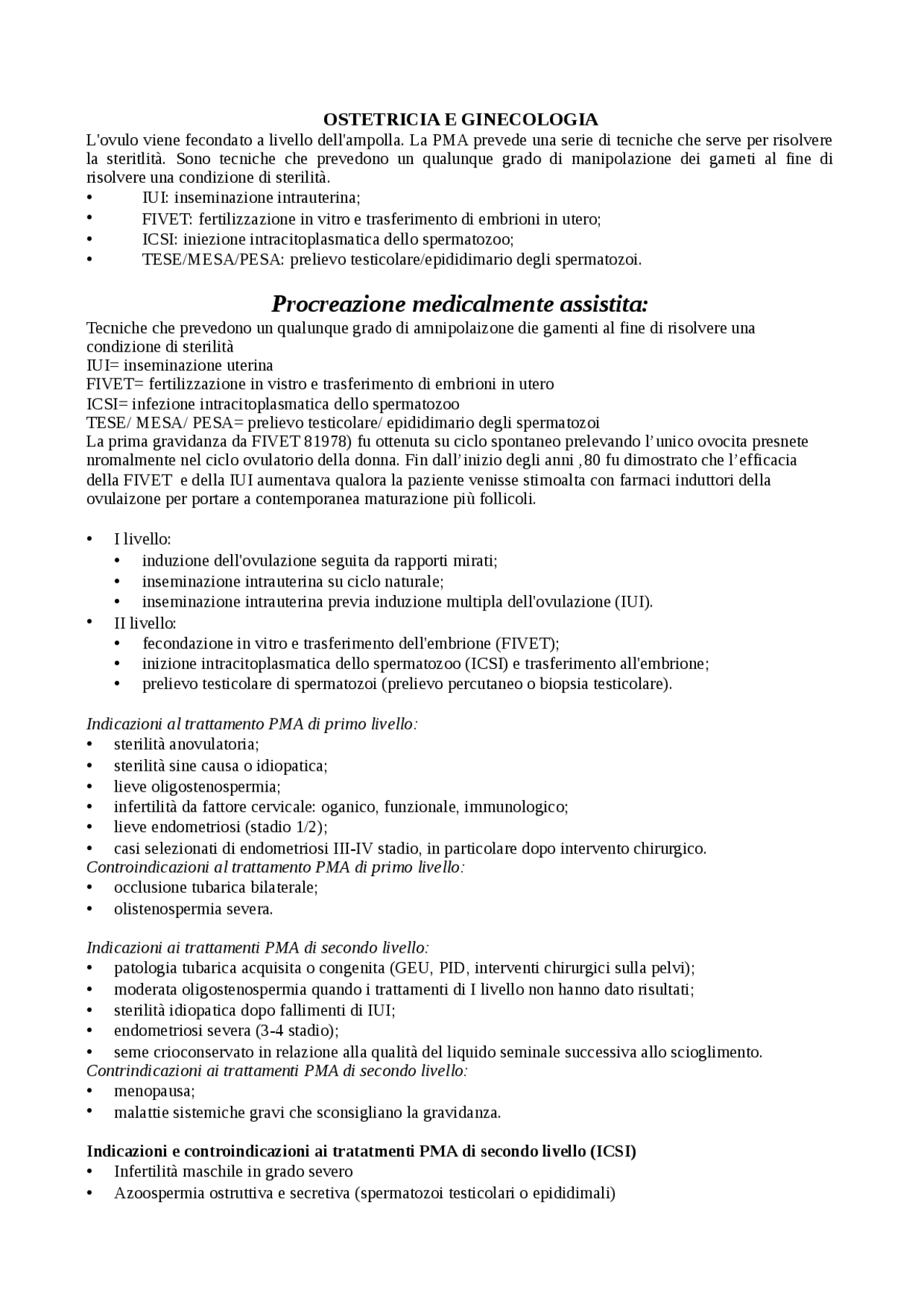 Corso Di Ostetricia E Ginecologia Docsity