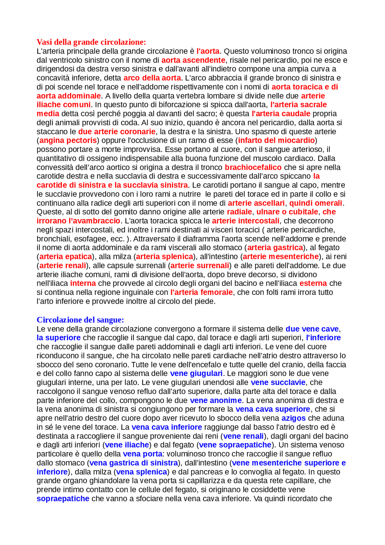 Anatomia Generale Vene E Arterie Docsity