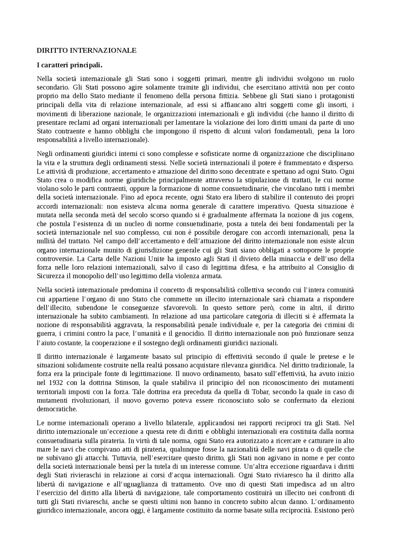 Riassunto Diritto Internazionale Cassese Docsity