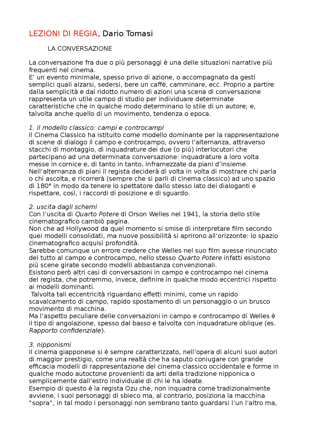 Lezioni Di Regia Dario Tomasi Docsity
