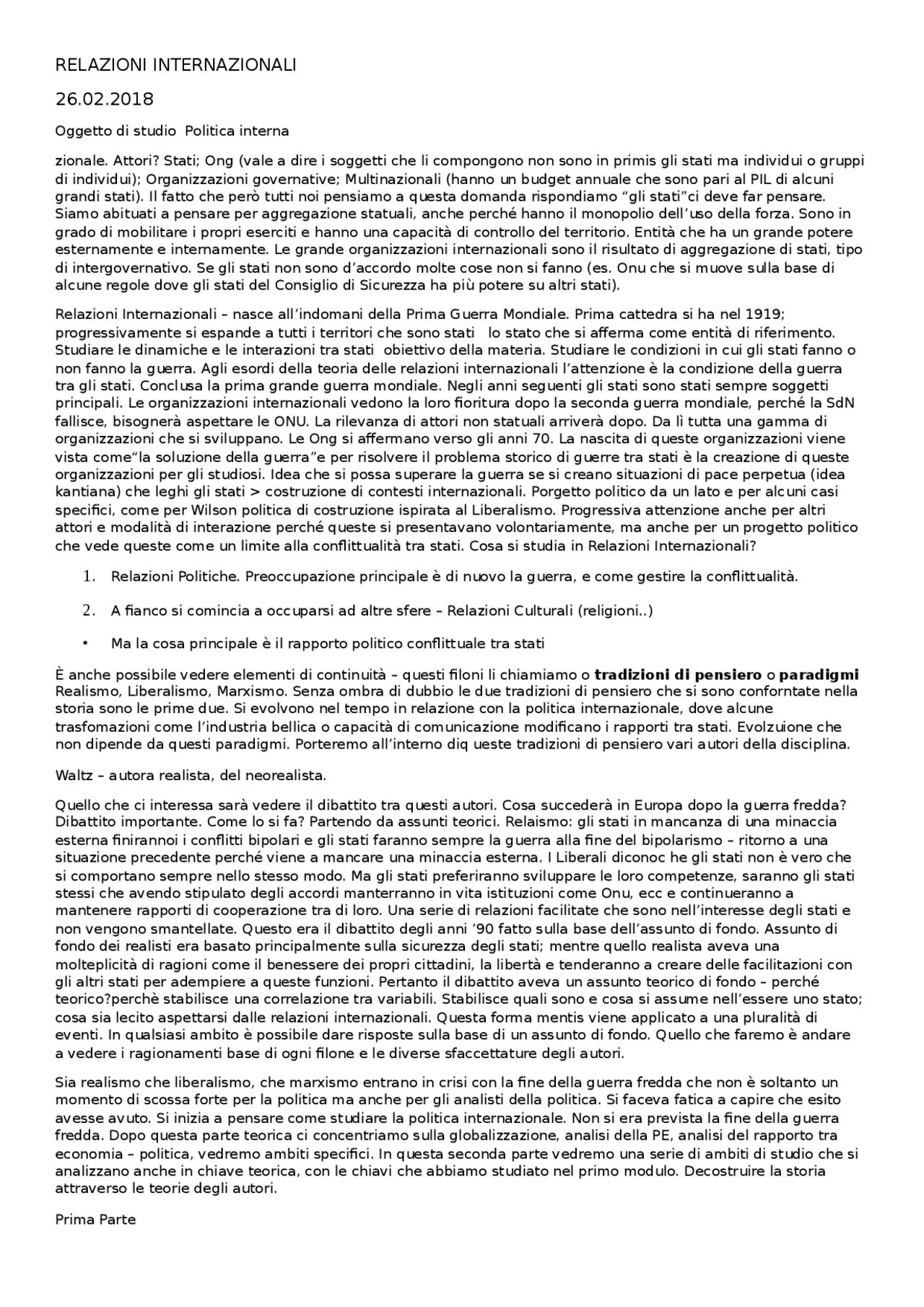 Appunti Relazioni Internazionali Docsity