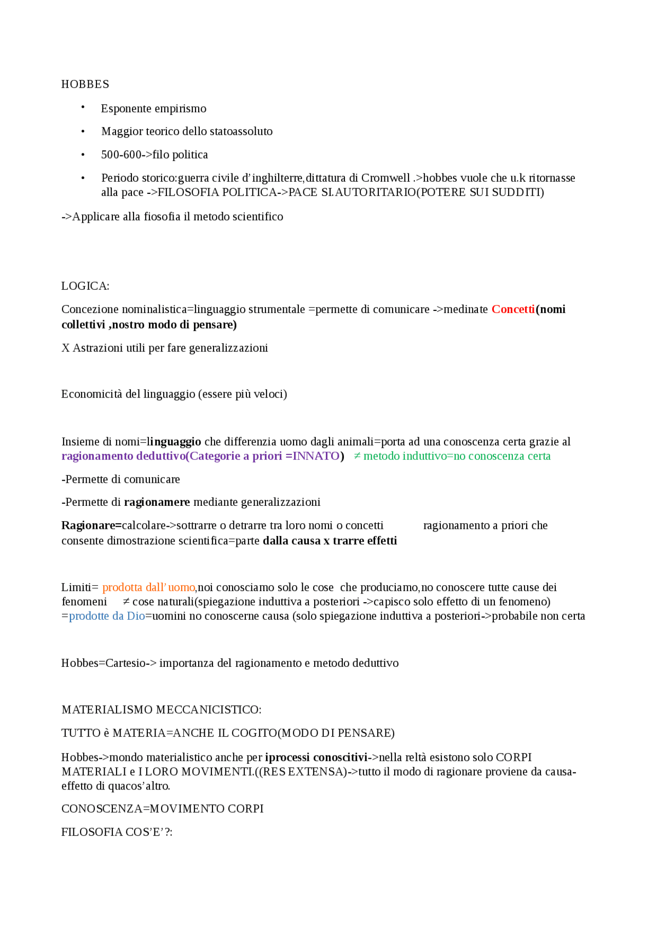 Filosofia Thomas Hobbes Docsity
