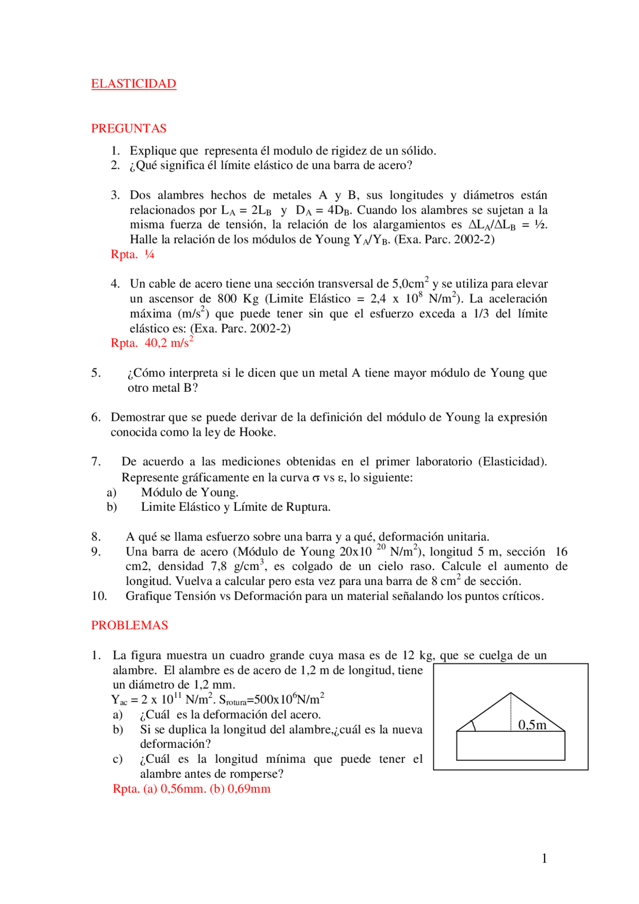 Elasticidad 1er Tema De Fisica 2 Ejercicios De Física Docsity