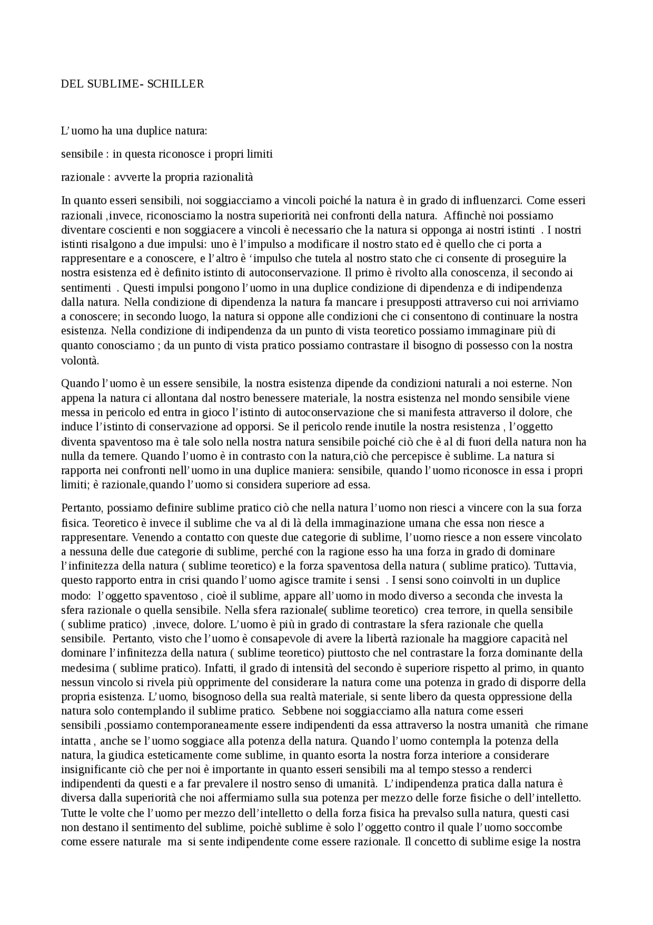 Del Sublime F Schiller Sintesi Del Corso Di Filosofia Docsity