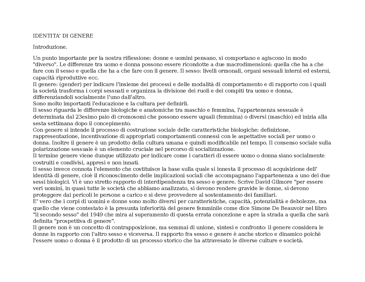 Identità Di Genere Riassunto Capitolo 1 Docsity