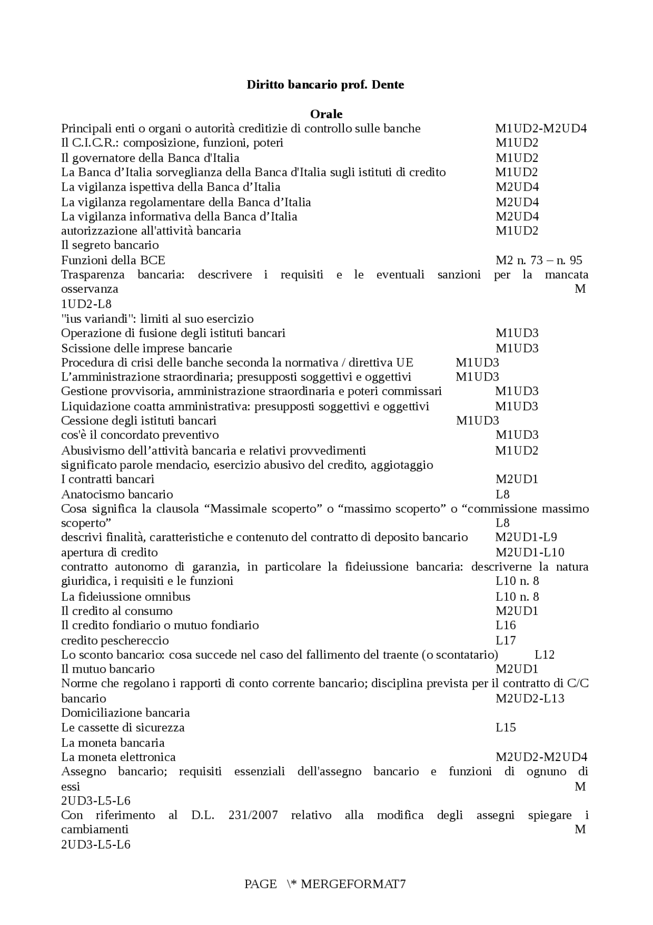 Domande Diritto Bancario Prof Dente Docsity