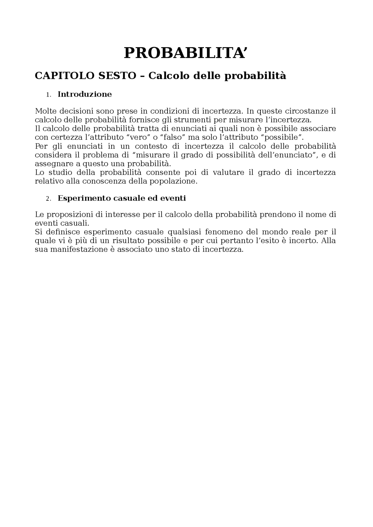Probabilità e statistica - Docsity