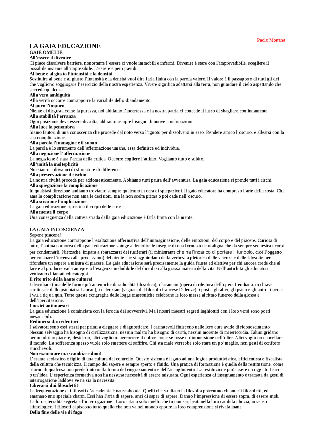 La Gaia Educazione Docsity