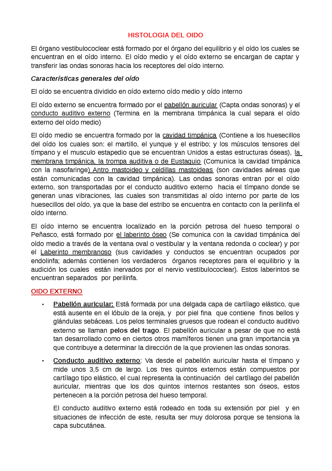 Resumen Histología Del Oido Resúmenes De Histología Docsity