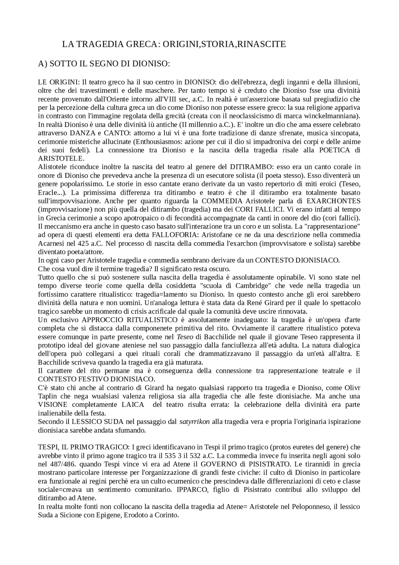 La tragedia greca. Origini, storia, rinascite - Docsity