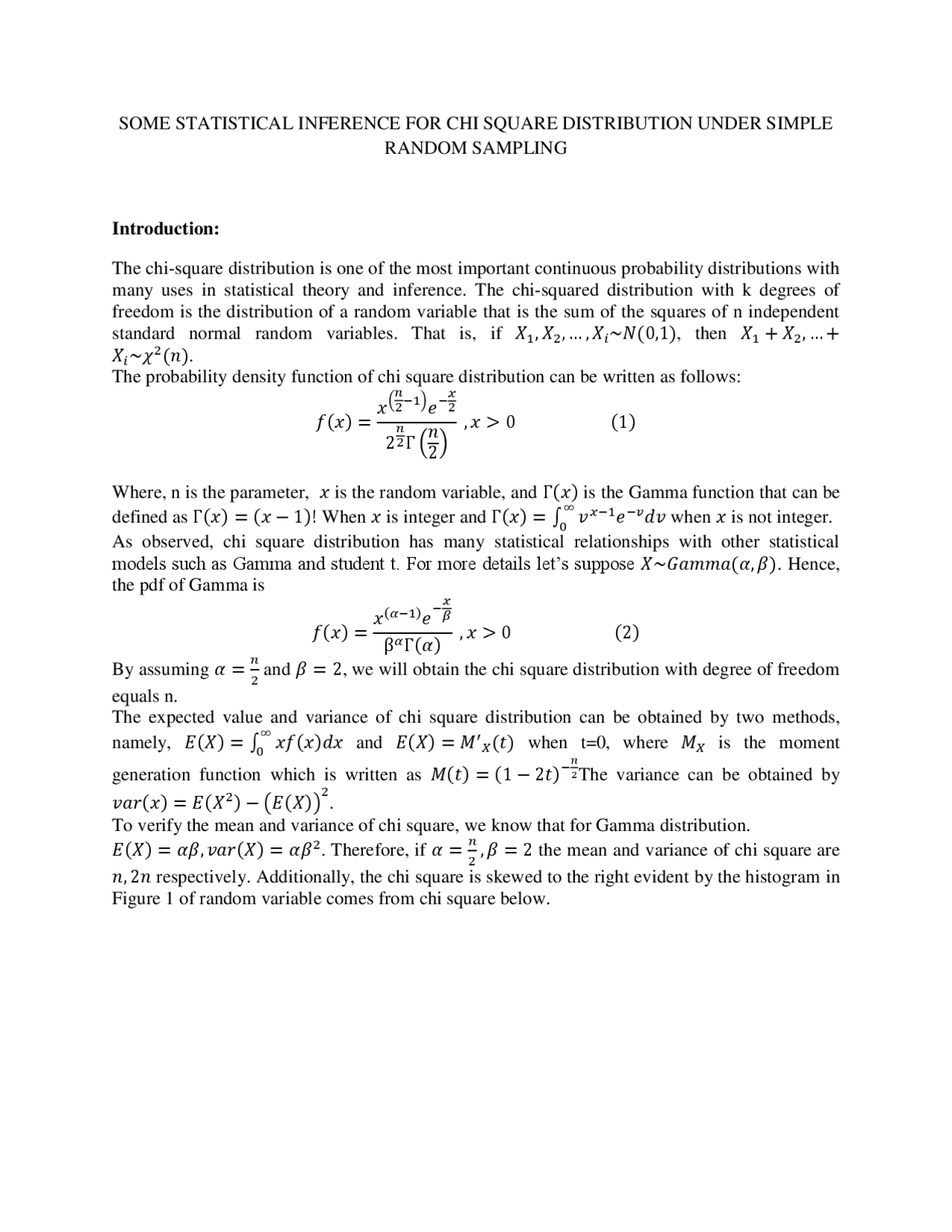Some Statistical Inference For Chi Square Distribution Under Simple