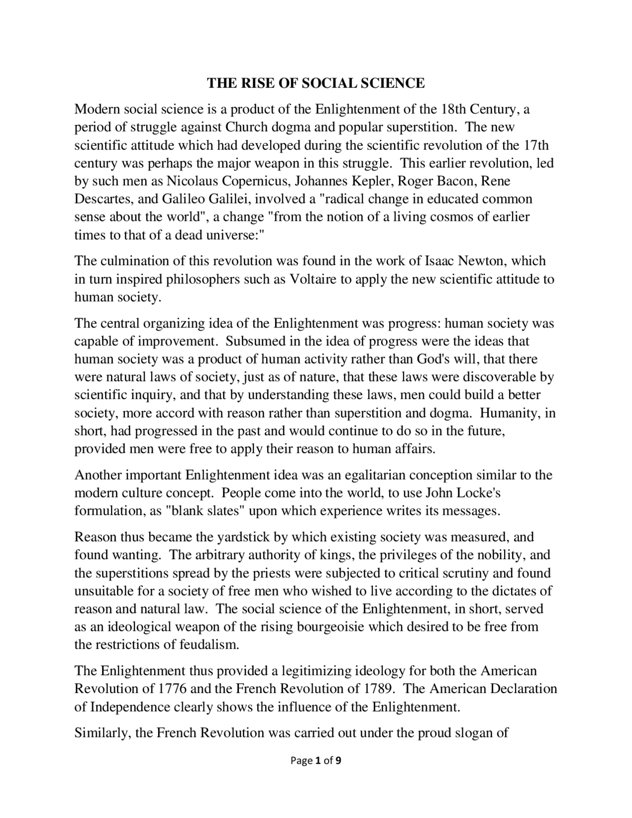 History Of Social Thought Lecture Notes Social Theory Docsity