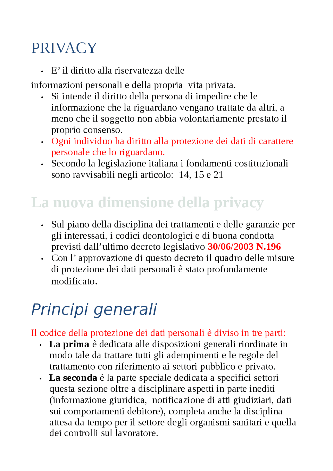 La privacy e le sue regole - Docsity