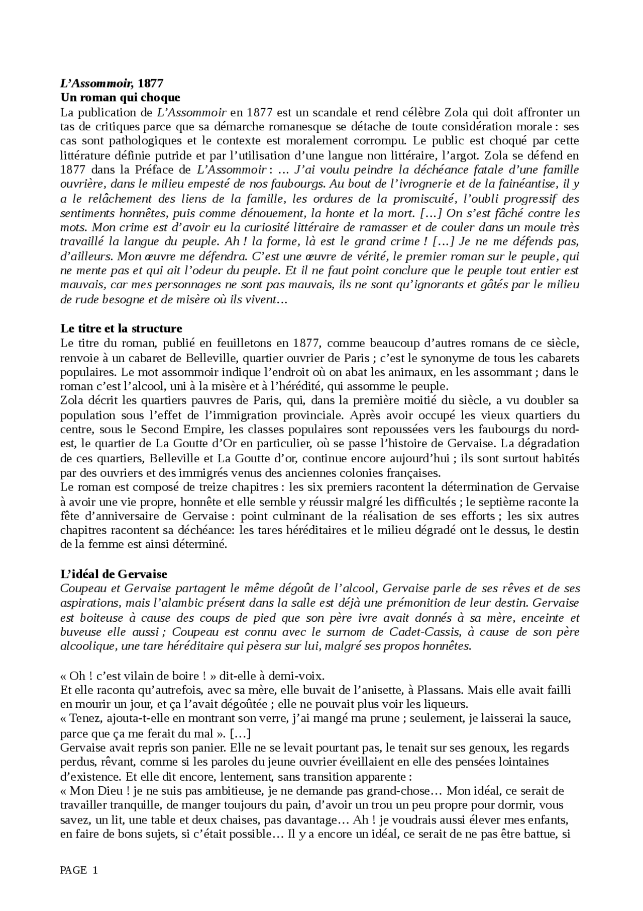 Letteratura Francese Lassomoir Di Zola Docsity