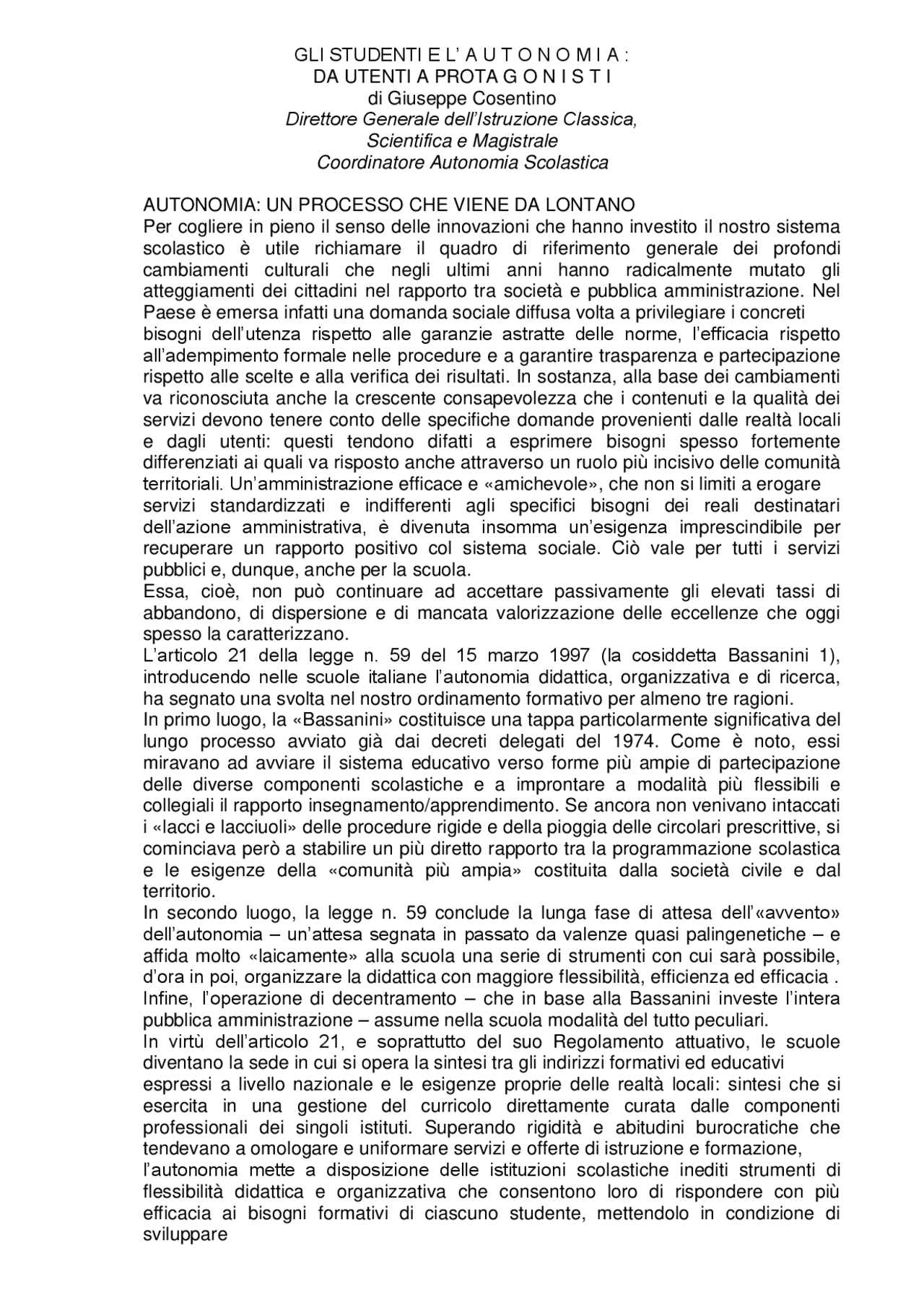 Legislazione Scolastica Autonomia Docsity