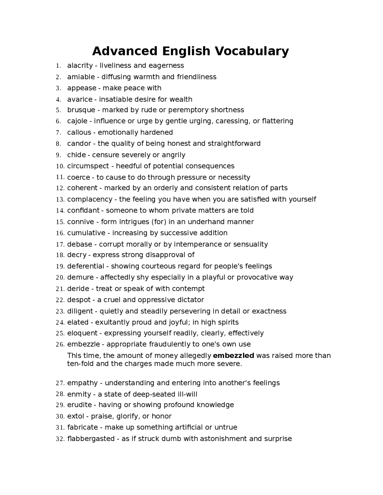 Advanced English Words | Study Guides, Projects, Research English | Docsity