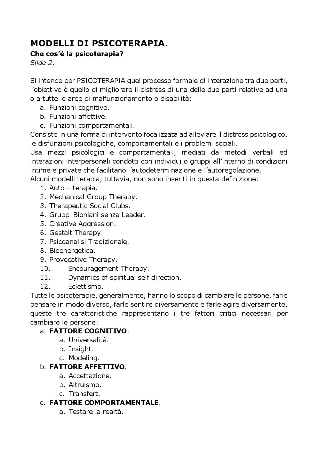 Modelli Di Psicoterapia Docsity