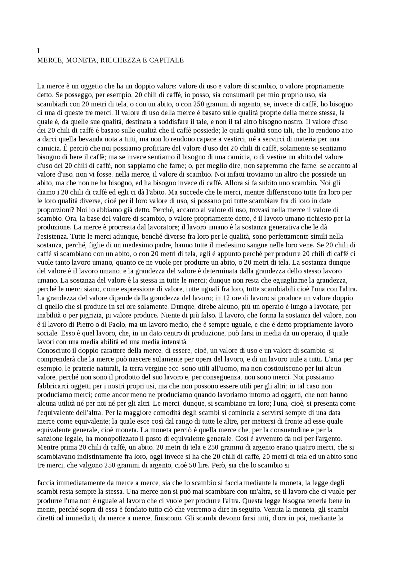 Il Capitale Riassunto Docsity