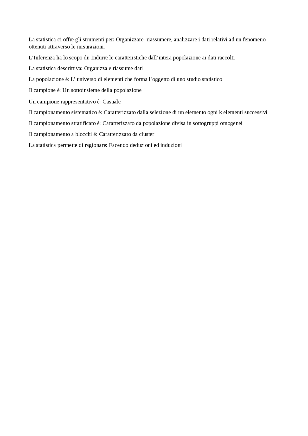 Statistica Primo Anno Docsity