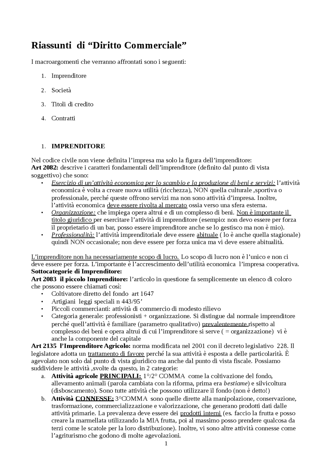 Diritto Commerciale Docsity