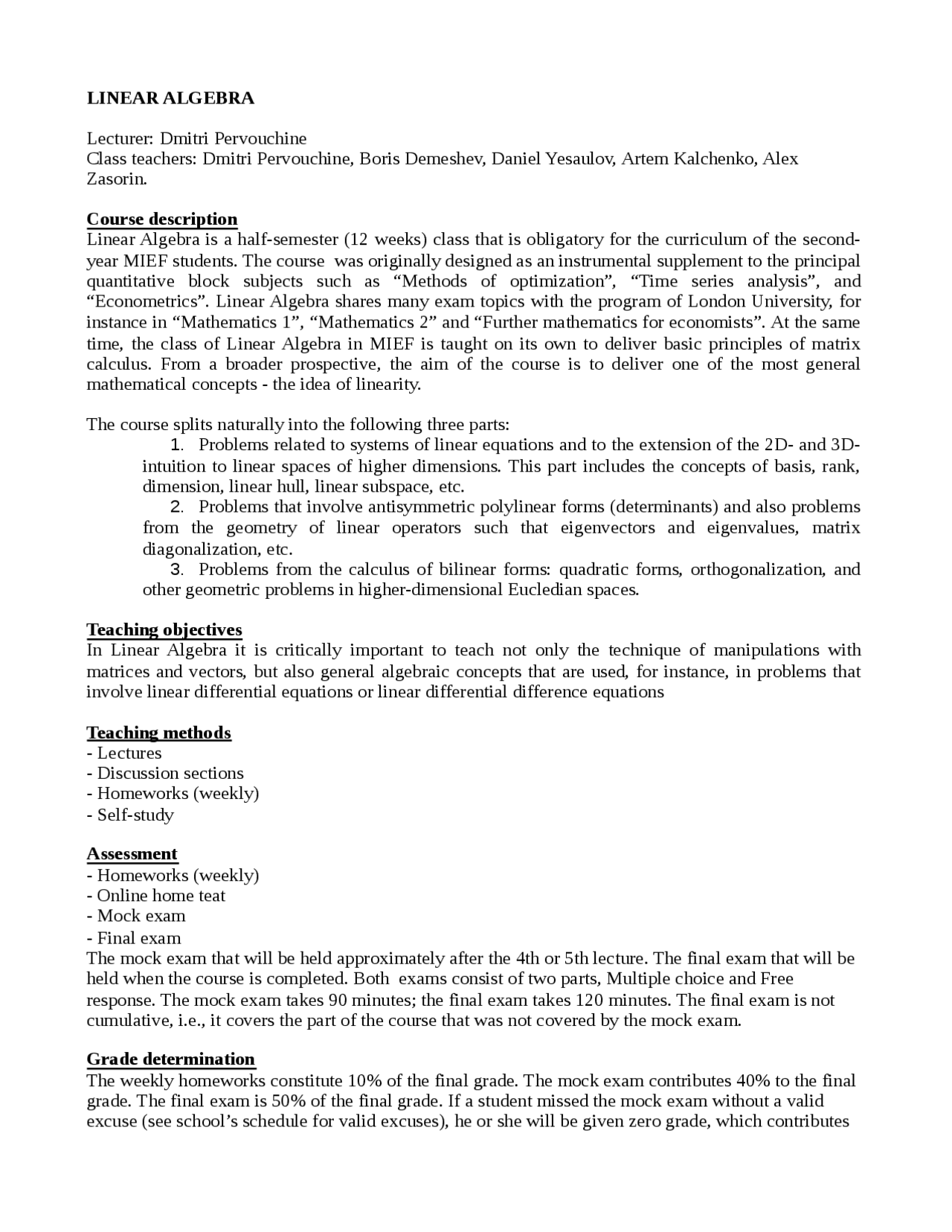 Linear Algebra Excercise Docsity