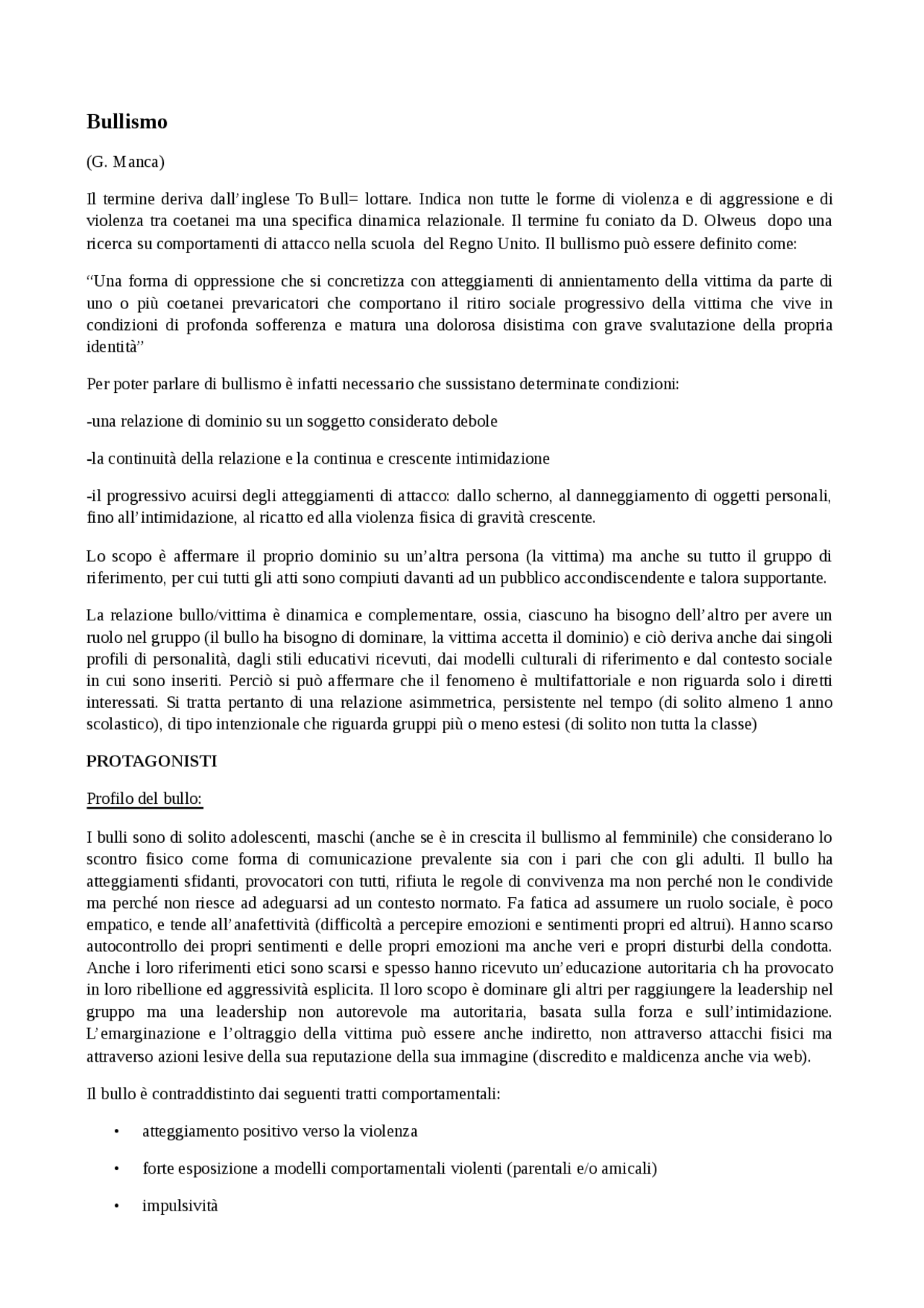 Cosè Il Bullismo Appunti Di Pedagogia Per Eventuale Domanda In Sede D