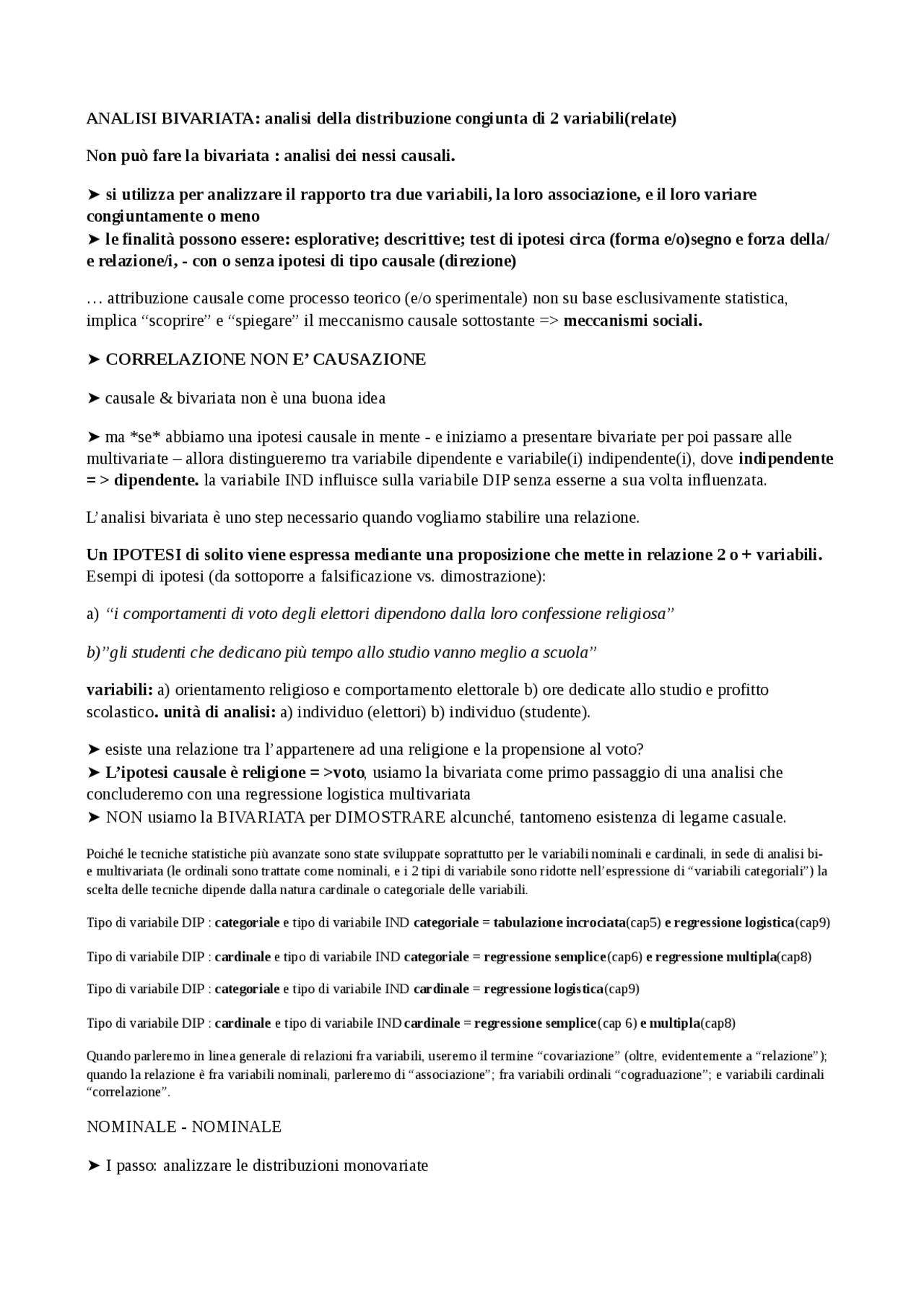 Analisi Bivariata Riassunto Corbetta Docsity