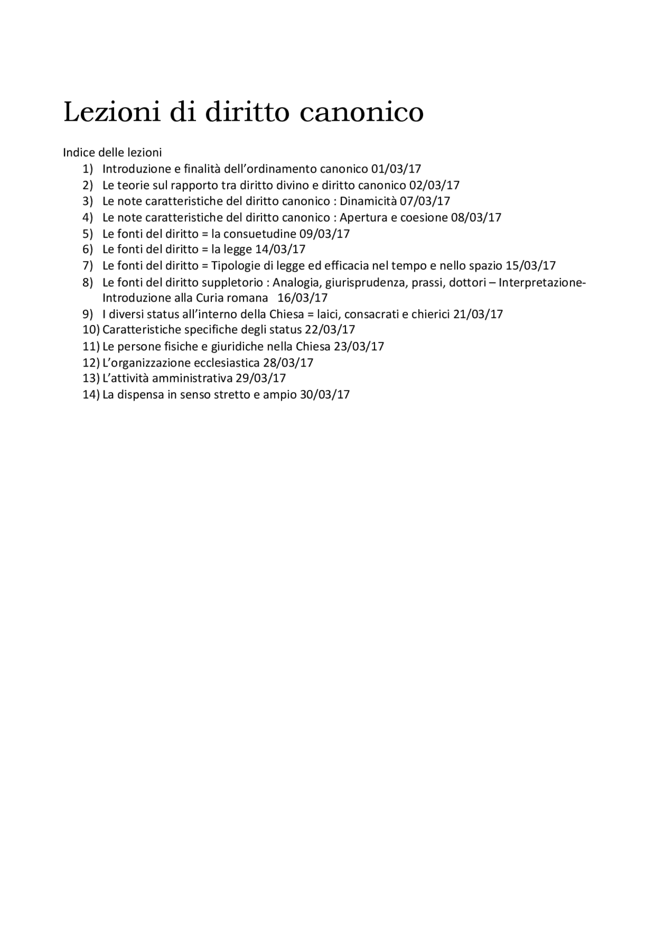 Lezioni Di Diritto Canonico Appunti Di Diritto Canonico Docsity