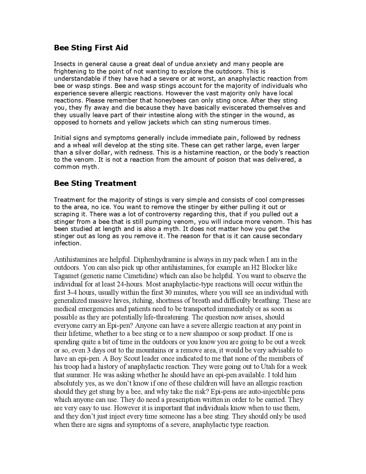 First Aid Bee Stings - Docsity