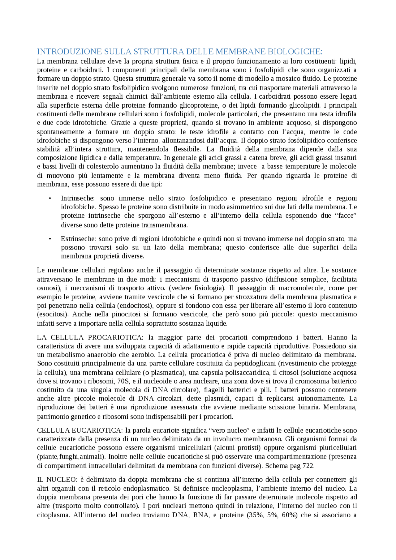 Riassunto Sulla Cellula E I Suoi Organuli Docsity
