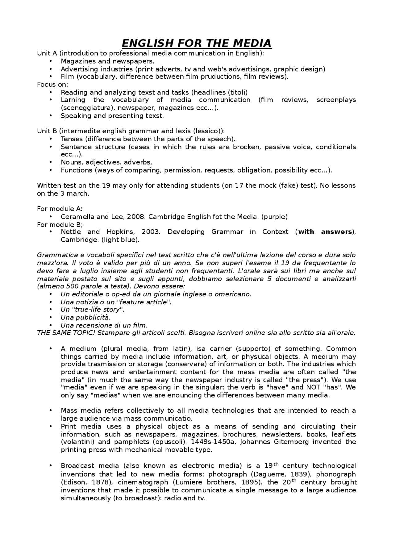 English for the media - Docsity