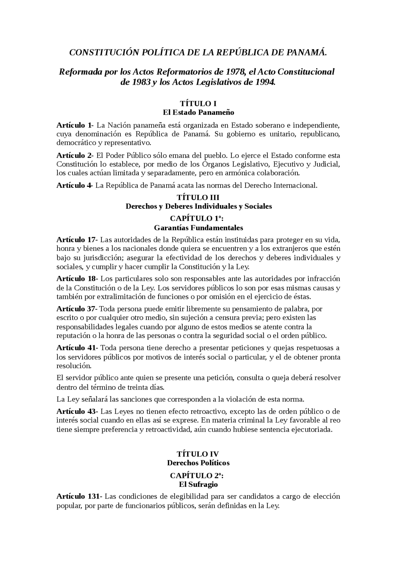 Constitucion de Panama - Docsity