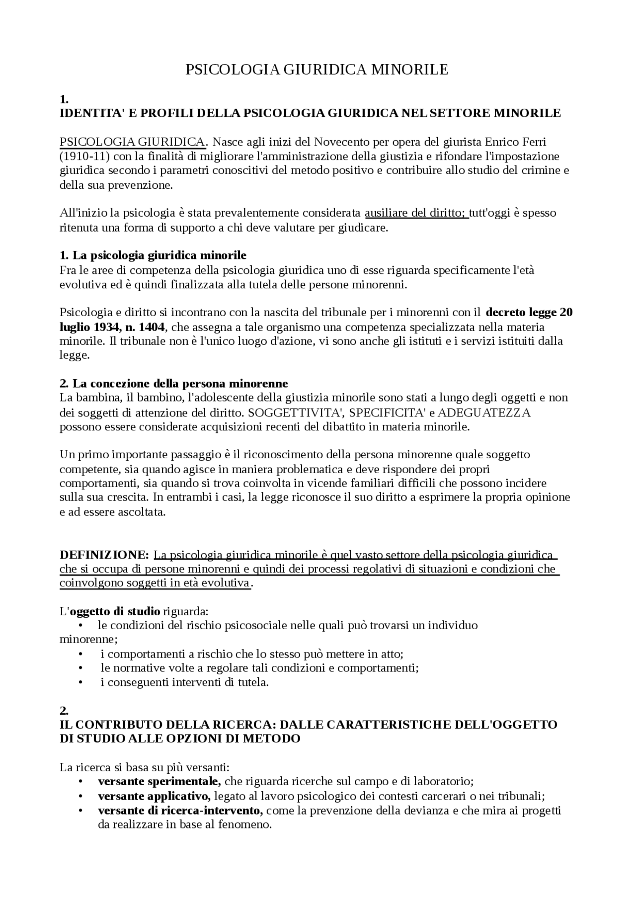 Manuale Di Psicologia Giuridica Minorile Docsity