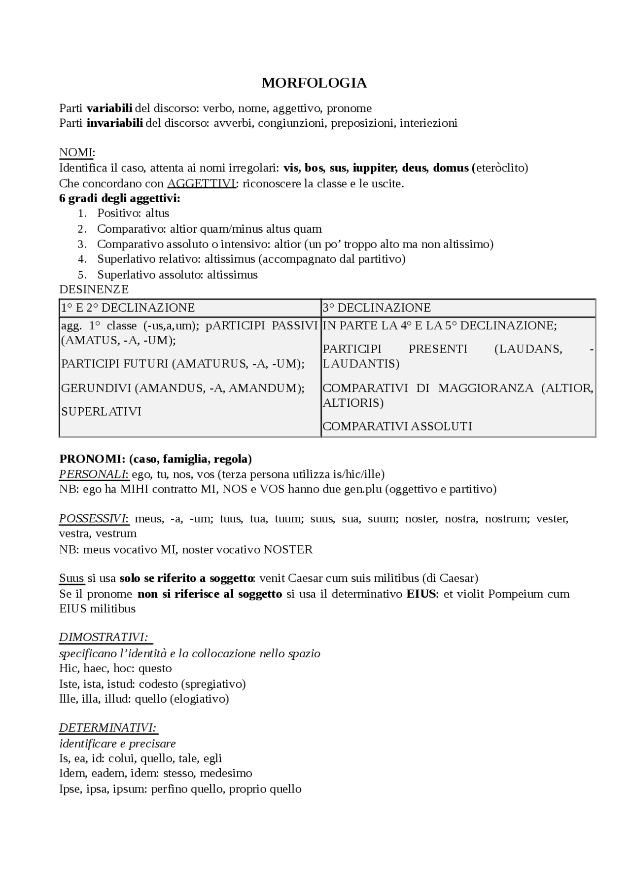 Morfologia e sintassi latina - Docsity