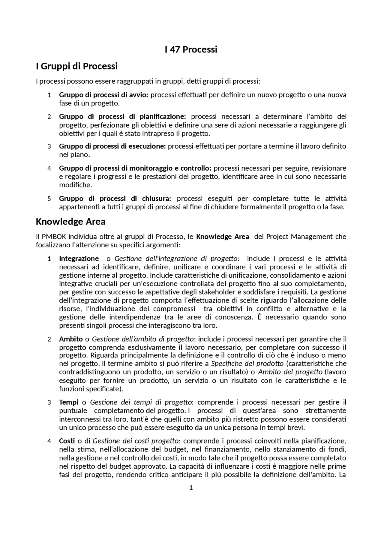 I 47 processi di Project Management - Docsity